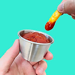 Wobye 4 Pack 2.4oz Reusable Salad Dressing Container To Go, Small Condiment Containers with Leakproof Silicone Lids Stainless Steel Sauce Cups for Condiments, Dips, Dressings & Lunch Box