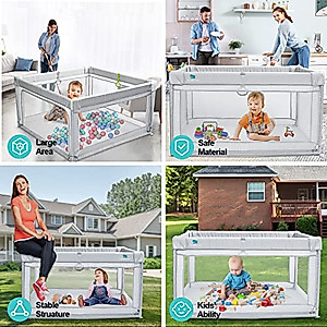 Baby Playpen for Babies Toddler, Large Baby Playard, Indoor & Outdoor Kids Activity Center Fence with Anti-Slip Base, Sturdy Safe Breathable Mesh, Gray 47''x47''
