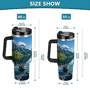 FRCSDIY Snowy Mountains and Lakes Insulated Tumbler with Handle and Straw Lid,30oz Leakproof Stainless Steel Cup BPA-Free Water Bottle