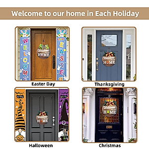 Interchangeable welcome sign wreaths for front door decorations hanging decor， house warming gifts，new home decorations ，spring summer Autumn winter all seasons， outdoor signs for porch， christmas