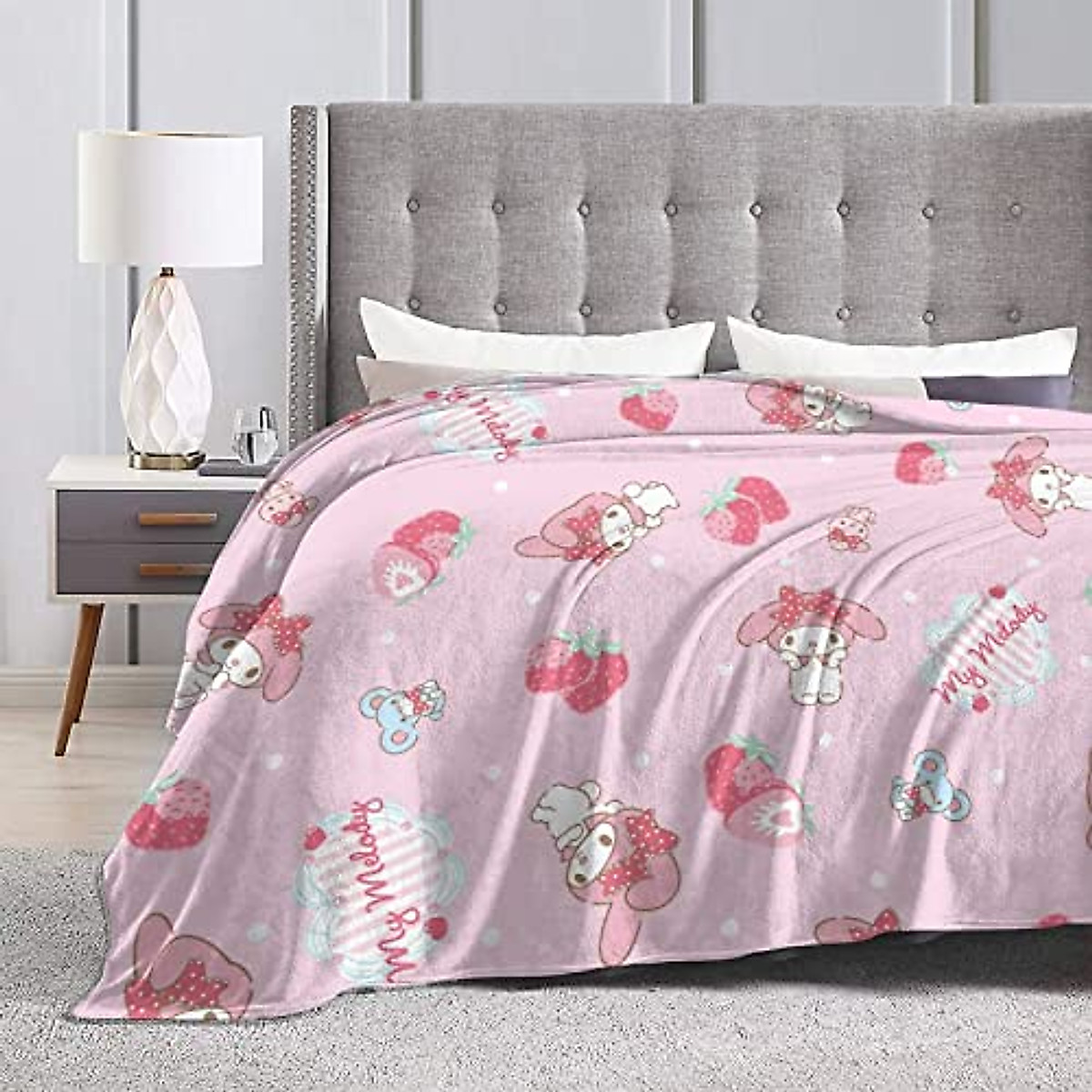 ORPJXIO Blanket Kuromi Anime My Melody Throw Flannel Blanket Bed Blanket for Couch Sofa Bedroom Home Decor 60"x50"