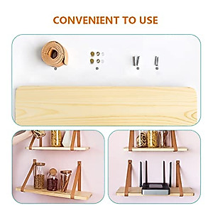 Cabilock Shelves 1 Set of Leather Wooden Shelf Wall Hanging Shelf Wooden Floating Shelf Decorative Bookshelf Rustic Storage Shelf for Home Bedroom Living Room Decorations Floating Shelves