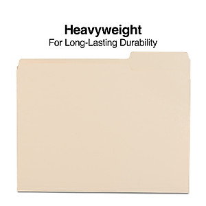 Staples 1/3-Cut Tab, Assorted Position File Folders, Letter Size, 14-Point Heavyweight Paper Stock, 50 Folders Per Pack, Manila