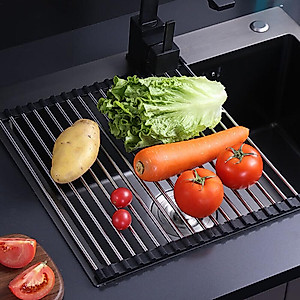 18x15 Roll up Sink Drying Rack Over The Sink Multipurpose roll-up Dish Drying Rack Kitchen Stainless Steel Sink Drain Rack Roll Up Dish Rack Food Drying Mat roll-up Dish Drying Rack