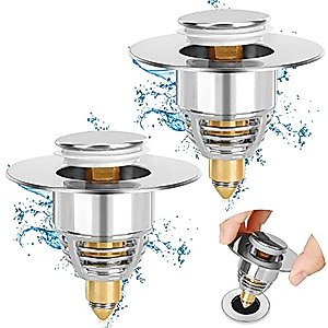 2 Pcs Universal Bathroom Sink Stopper, Daulpell 1.1~1.5” Basin Pop Up Sink Drain Strainer with Bullet Core Push Type, Anti-Clogging Tub Stopper with Filter Basket