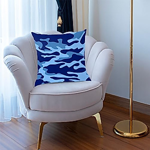 XMNYGJ Blue Camouflage Camo Throw Pillow Covers 20 x 20 Inch Decorative Square Cushion Case Soft Cozy Modern Pillowcase for Couch Sofa Bed Living Room Home Decor