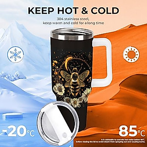 Bee Moon 40OZ Tumbler Stainless Steel Travel Mug Water Bottle Car Cup Tea Cups with Lid White-style