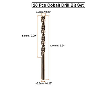 uxcell 20pcs Cobalt Drill Bit 6.3mm Drilling Dia M35 Twist Drills Hex Shank Bits for Steel, Aluminum, Copper, Soft Alloy Steel, Wood, Plastic