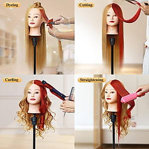 LNASI Mannequin Head 24-26 inch 100% human hair Styling Training Head Cosmetology Manikin Head Doll Head for Hairdresser with Free Clamp strawberry blonde