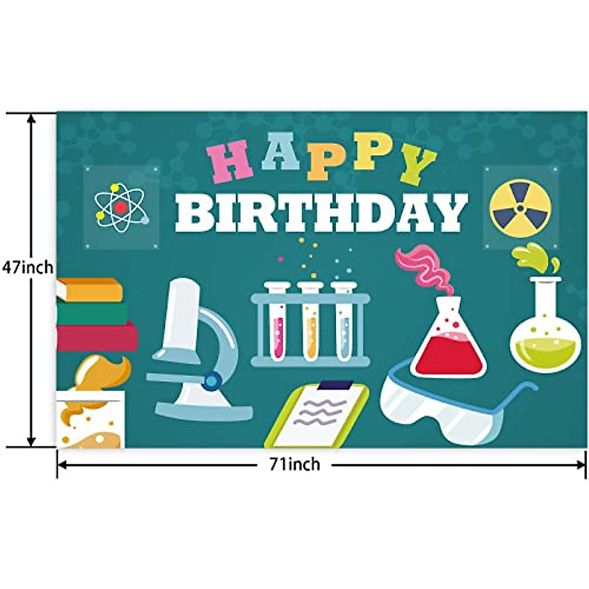 Science Happy Birthday Banner Backdrop Chemistry Theme Decor Decorations for School Science Laboratory Lab Science Classroom Boy Girl Kid Birthday Party Baby Shower Supplies Favors Photo Booth Props