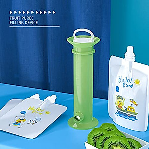 7 PCS Kit Baby Food Pouch Maker, Toddler Fruit Squeeze Puree Filler for Kids, Pure Color Pouches (Green)