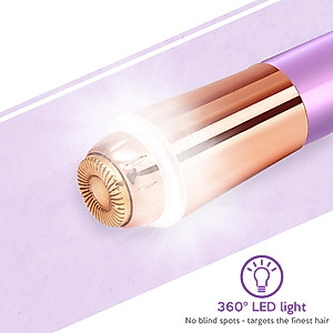 Mini Portable Facial Hair, Lips and Chin Removal Trimmer for Women, Facial Painles Epilator Pen, 18K gold-plated 13mm hypoallergenic rotary head. 360° LED light for Instant and Painless Hair Removal