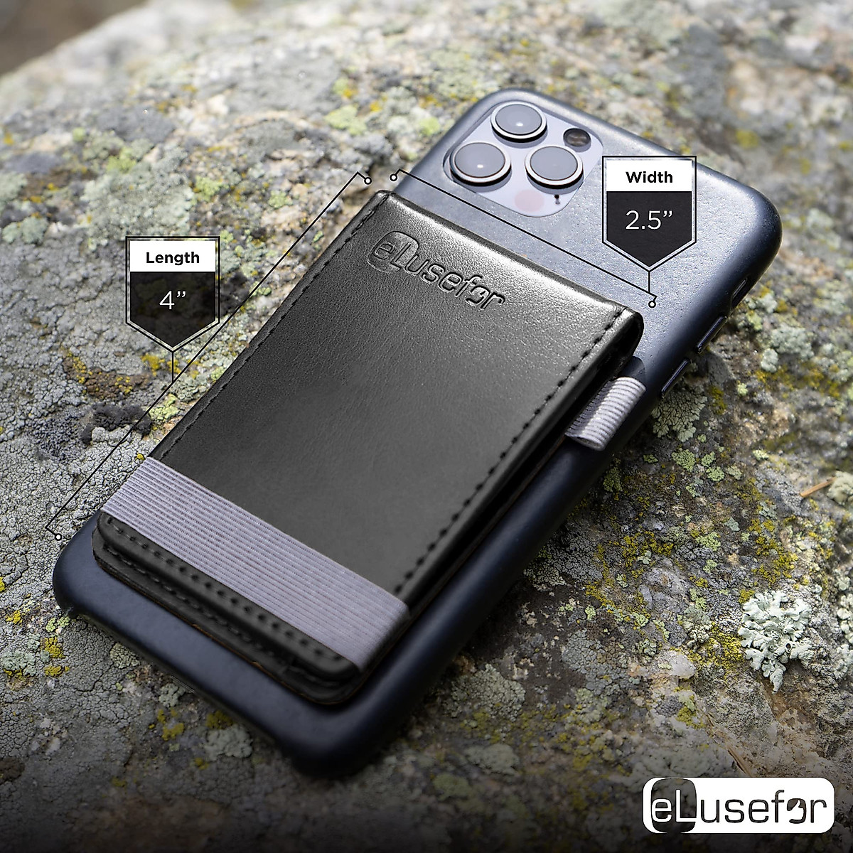 eLusefor Stick-On Phone Wallet & Card Holder for Back of iPhone or Android Case - Black