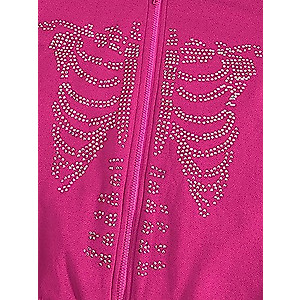 Floerns Women's Long Sleeve Zip Up Skeleton Hoodie Graphic Sweatshirt Jackets Hot Pink M