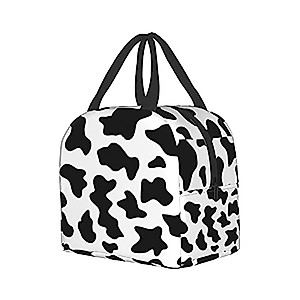 carati Insulated Lunch Bag Women Girls, Reusable Cute Tote Lunch Box for Kids & Men, Leakproof Cooler Lunch Bags for School Work Office Travel Picnic, (White and Black Cow Print)
