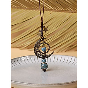 MINACHI Bohemian Hippie Moon Stars Ceramic Beads Lariat Necklace, Hippie Jewelry Gift for Women (Blue)