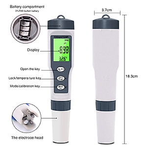 3 in 1 PH Meter with TDS/Temp Meter, TDS Water Tester ±0.05 PH High Accuracy with 0-14 PH Measurement Range