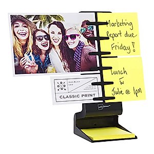 Note Tower Desktop Mini Sticky Note Holder - Prevents Lost & Misplaced Sticky Notes, Displays up to 4 Photos, Includes 50 Sheets of 3" x 3" Sticky Notes, Easy One-Handed Paper Insertion, Black