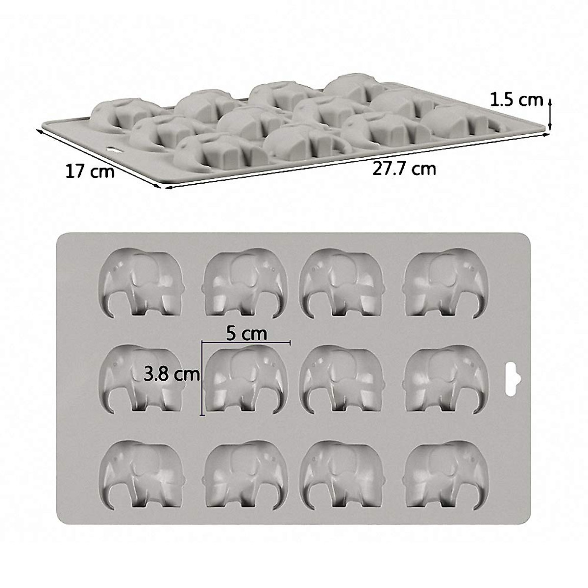 12 Cavities Elephant Chocolate Candy Silicone Mold Gummy Fat Bomb Mould Resin Clay Mini Soap Crayon Mold Ice Cube Tray Cake Cookie Baking Pan for Baby Shower