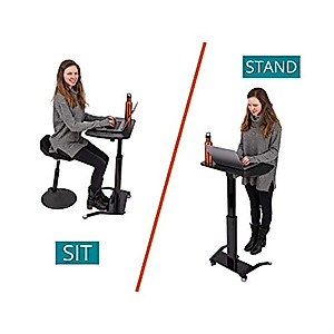 Stand Up Desk Store Pneumatic Adjustable Height Tilting Laptop Lectern Speakers Podium (Black, 25.5" Wide)