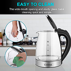 Water Electric Kettle, 1.8L Glass Electric Tea Kettle 1200w Cordless Electric Kettle with LED Light Portable Water Heater Boiler Pot Tea kettle Fast Boiling BPA-Free Auto Shut-off Boil-Dry Protection