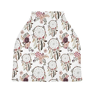 Watercolor Ethnic Boho Floral Baby Car Seat Covers Dream Catchers FlowersCar seat Canopy Soft Infant Stroller Cover Nursing Breastfeeding Covers for Girls Boys Newborn Fit Summer Spring Autumn