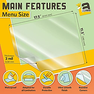 Thermal Laminating Pouches, 11.5 x 17.5 Inches, 3 Mil, 20 Pack of Menu Size Large Thermal Laminating Sheets, Suited for Laminating Sheets 11x17