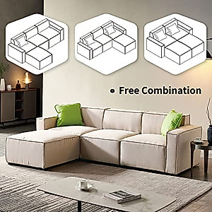 Dolonm L Shape Sectional Sofa for Living Room, Convertible Modular Sectional Couch with Reversible Chaise, 102 Inches Long Modern Linen Luxury Couch with Two Pillows (Beige, L Shape Sofa)
