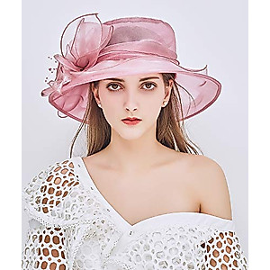 Z and X Organza Church Fascinator Kentucky Derby Hats for Women Flower Wedding Tea Party Hat Wide Brim Sun Hat Pink,purple,One Size