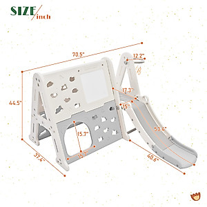 Merax Triangle Climber with Slide, 7-in-1 A-Frame Climber Toddler Slide with Art Easel and Basketball Hoop, Indoor Climbing Toys for Toddlers 1+