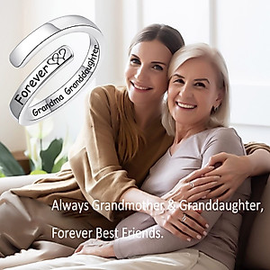 JXJL Silver Adjustable Ring Inspirational Jewelry S925 Sterling Wrap Open Ring for Women(Grandma&Granddaughter)