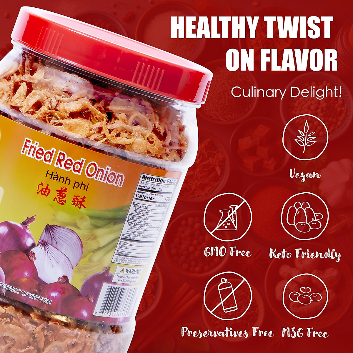 Flying Horse Crispy Fried Red Onion (Hanh Phi) – 16 oz (1 lb) | Golden Brown, Crunchy & Aromatic | Authentic Asian-Style Onion Topping for Noodles, Soups, Stir-Fries, Salads & More