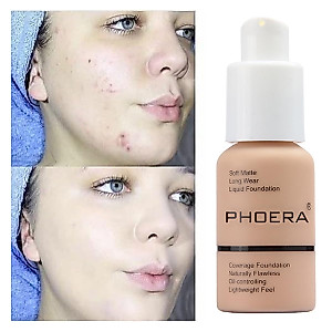 PHOERA Foundation,Flawless Soft Matte Liquid 102 Nude Foundation,24 HR Oil Control Waterproof Cream Foundation Makeup.
