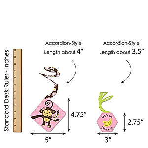Big Dot of Happiness Pink Monkey Girl - Baby Shower or Birthday Party Hanging Decor - Party Decoration Swirls - Set of 40