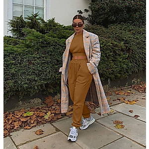 Mizoci Women's 2 Piece Outfits Lounge Jogger sets Long Sleeve Crop Top Pant Sweat Suit Tracksuit,Medium,Coffee