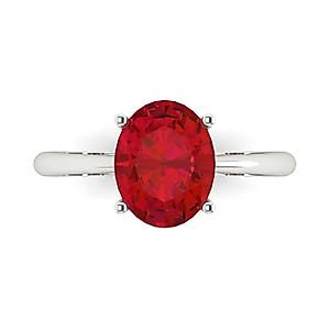 Clara Pucci 2.5ct Oval Cut Solitaire Simulated Ruby Engagement Wedding Bridal Promise Anniversary Ring 18K White Gold Size 8