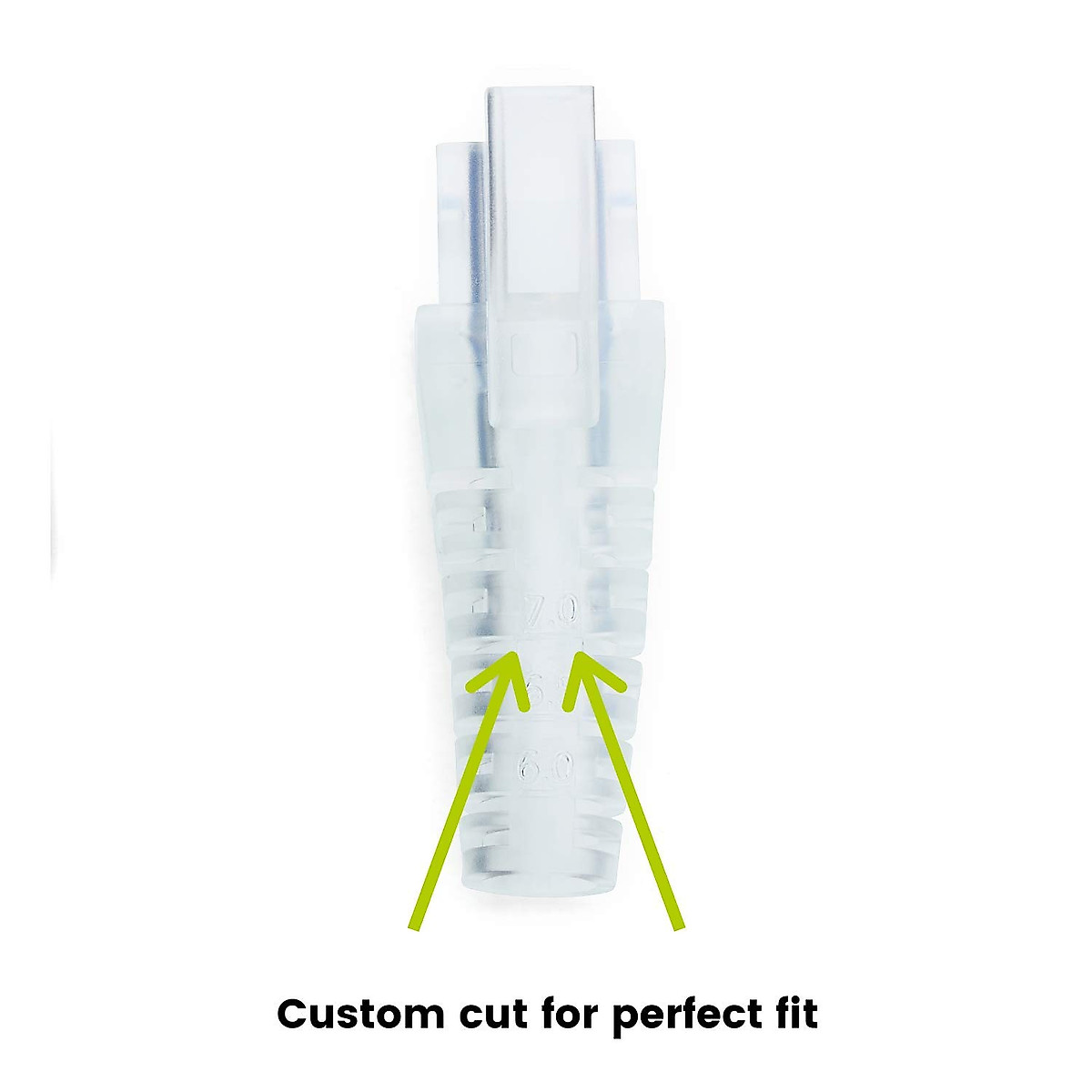 trueCABLE RJ45 Strain Relief Boots, Large 5.5 to 7.0mm Cut-to-Fit PVC Plug Cover, Transparent, 100 Pieces