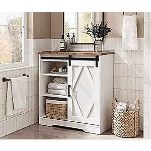 WAMPAT Rusitc Farmhouse Accent Buffet Sideboard Serving Console Cabinet Coffee Bar Entryway Table with Sliding Barn Door, Storage Shelves for Home Kitchen Bathroom, 35 inch, White