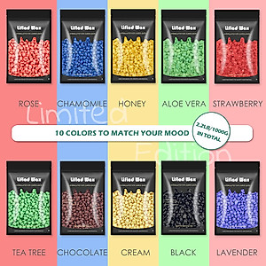 Hard Wax Beads for Coarse Hair Removal - 2.2 lb, 10 Pack Depilatory Wax Beans with Spatulas for Face, Eyebrow, Back, Chest, Bikini Areas, Legs - Refills for Any Wax Warmer