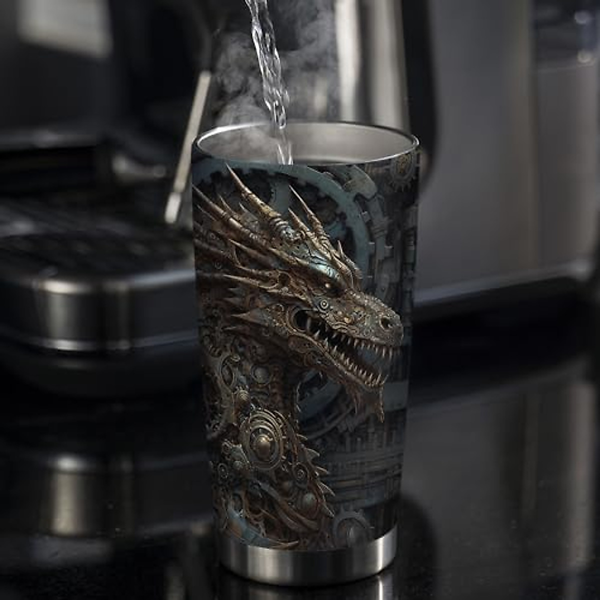 64HYDRO 20oz Steampunk Mechanical Engineer Clockwork Dragon Tumbler, Gaming, Gamer Gifts for Dragon Lovers, Stainless Steel Double Wall Vacuum Insulated Coffee Mug, Travel Cup with Lid - AB