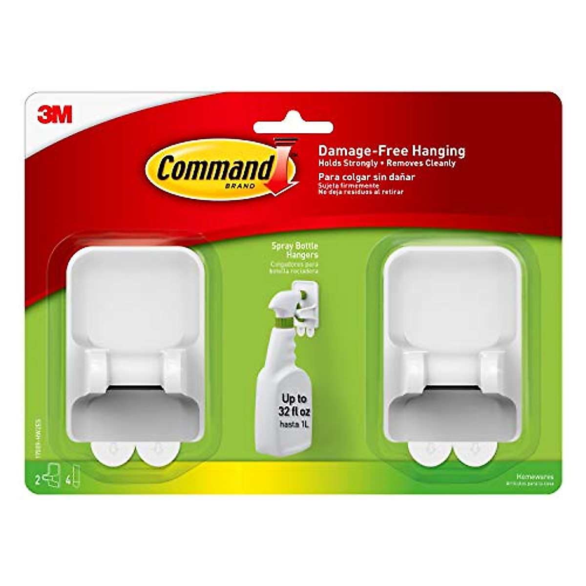 Command Large Organizing Caddy, Organize Damage-Free, Heavyweight Hanging up to 10lbs & Spray Bottle Hangers, 2 pack, 2 hangers, 4 large strips