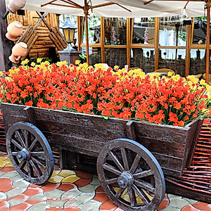 HAPLIA 8 Bundles Artificial Flowers, Fake Artificial Greenery UV Resistant No Fade Faux Plastic Plants for Wedding Bridle Bouquet Indoor Outdoor Home Garden Kitchen Office Table Vase (Orange Red)