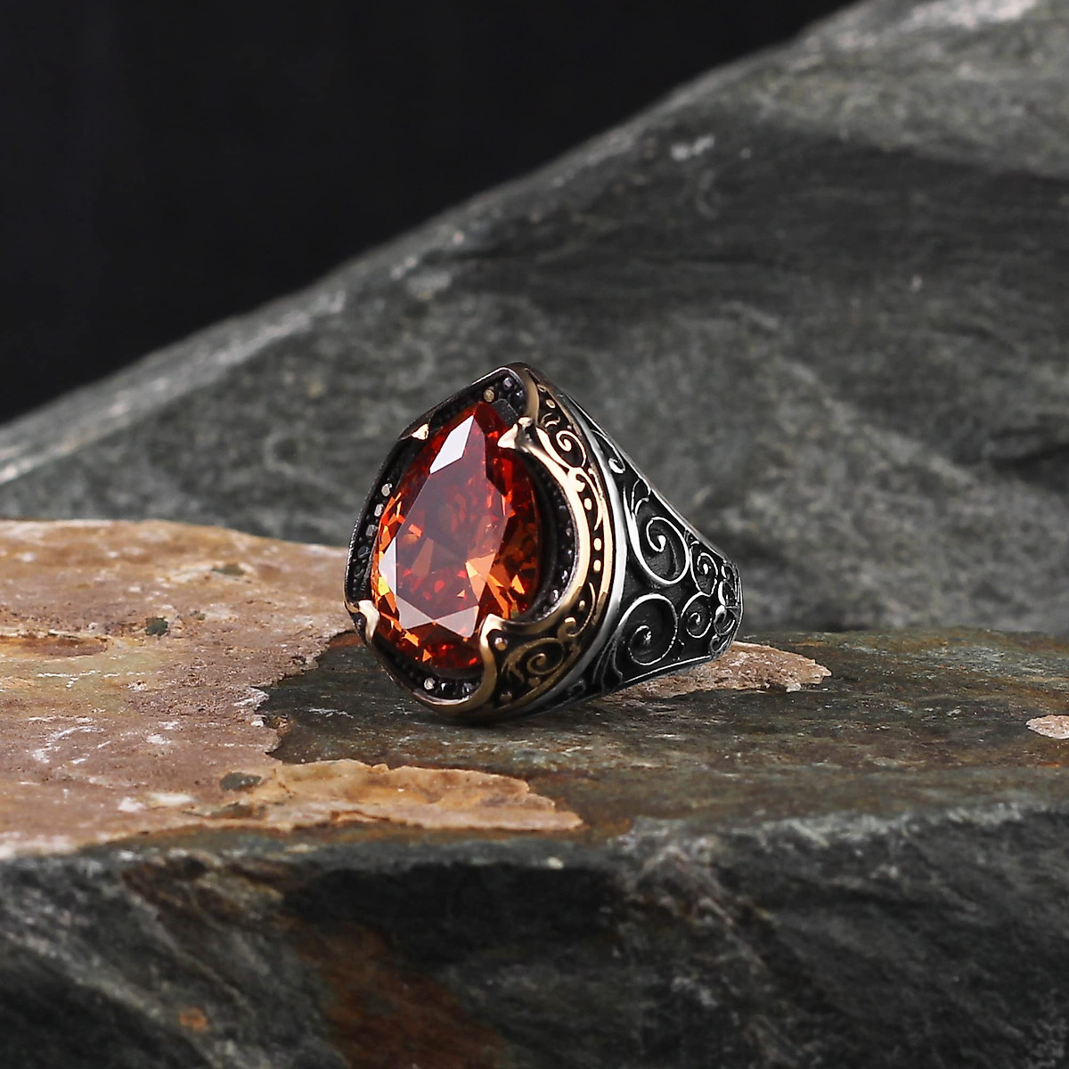 925 Sterling Silver Citrine Stone Men Silver Ring, Citrine Stone Men's Ring, Handmade Engraved Men's Silver Ring, Turkish Silver Ring gifts for men handmade rings valentines day gifts for him