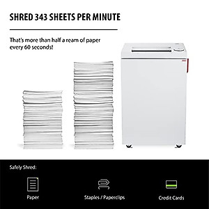 ideal. 2465 Cross-Cut Deskside Paper Shredder, Continuous Operation, 9-11 Sheet, 9 Gal. Bin, Shred Staples/Paper Clips/Credit Cards, 3/4 HP Motor, P-5 Security Level