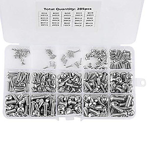 Screw 285Pcs/Set M2/M3/M4/M5/M6 Machine Screw Stainless Steel Screws Set for Laptop/Hard Disk/Keyboard/Phone/PC Brass Screw tapa