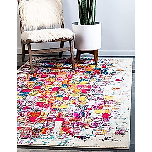 Unique Loom Estrella Collection Abstract, Bright Colors, Distressed, Modern Area Rug, 8 ft x 11 ft, Multi/Beige