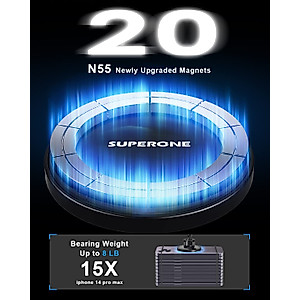 SUPERONE for MagSafe Car Mount, Strong [Never Drop] Magnetic Phone Holder for Car Dash, HandsFree 360° Rotation Phone Mount [Strongest 3M Adhesive] for iPhone 15 14 13 12 & MagSafe Case - Black