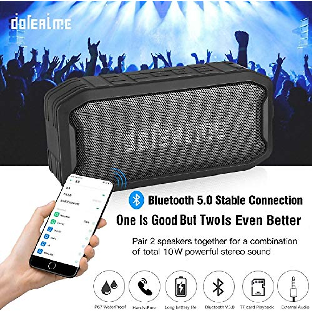 Portable Bluetooth Speaker,10W Wireless Speaker TWS Pairing HD Stereo Sound,Bluetooth 5.0,IP67 Waterproof Outdoor Sport Speakers for Home,Camping,Beach,Sports,Pool Party,Shower