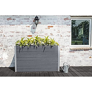 Vita Urbana 16 inch x 56 inch x 33 inch Embossed Vinyl Large Parklette Planter, Slate Grey, Gray, PVC, Woodgrain, BPA and Pthalate Free, VT17613