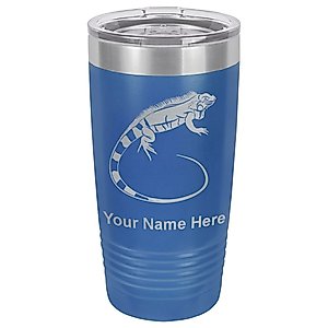 LaserGram 20oz Vacuum Insulated Tumbler Mug, Iguana, Personalized Engraving Included (Dark Blue)